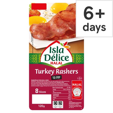 Isla Delice Halal Turkey Rashers 8 Slices 120g - Tesco Groceries
