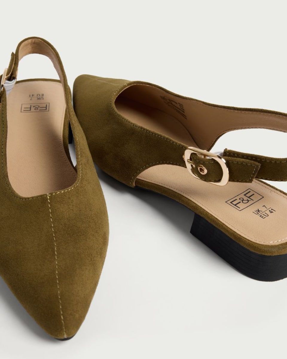 F&F Pointed Toe Slingback Shoes in Olive - Tesco Groceries