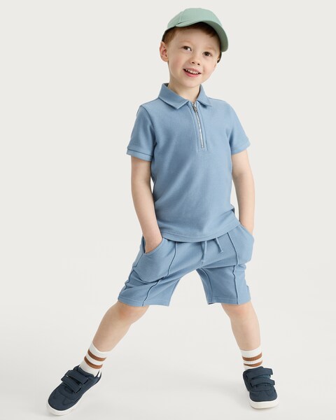 F&F Boys Textured Polo and Short Set in Blue - Tesco Groceries