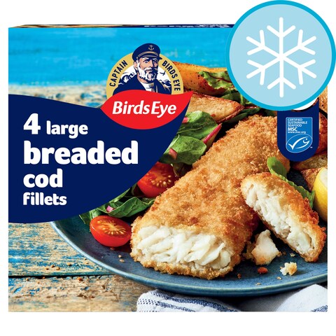 Birds Eye 4 Large Breaded Cod Fillets 440G - Tesco Groceries