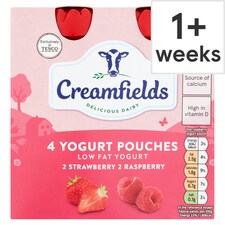 Creamfields 4 Pack Strawberry Raspberry Yogurt Pouches 320G - Tesco ...