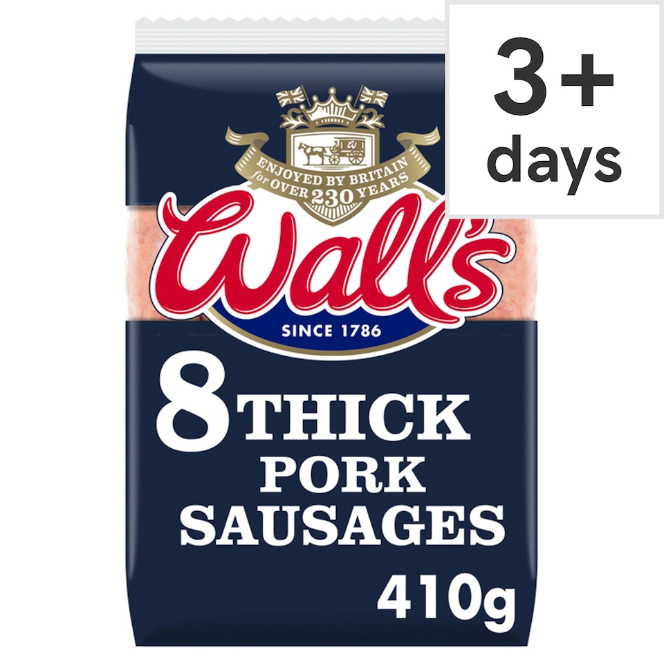 Walls 8 Thick Pork Sausages 410G - Tesco Groceries