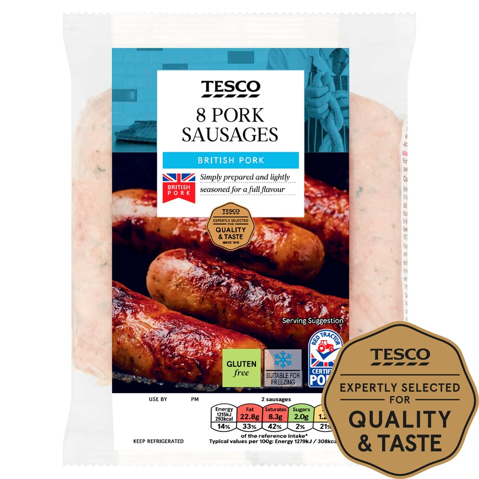Tesco 8 Pork Sausage 454G (C - Tesco Groceries