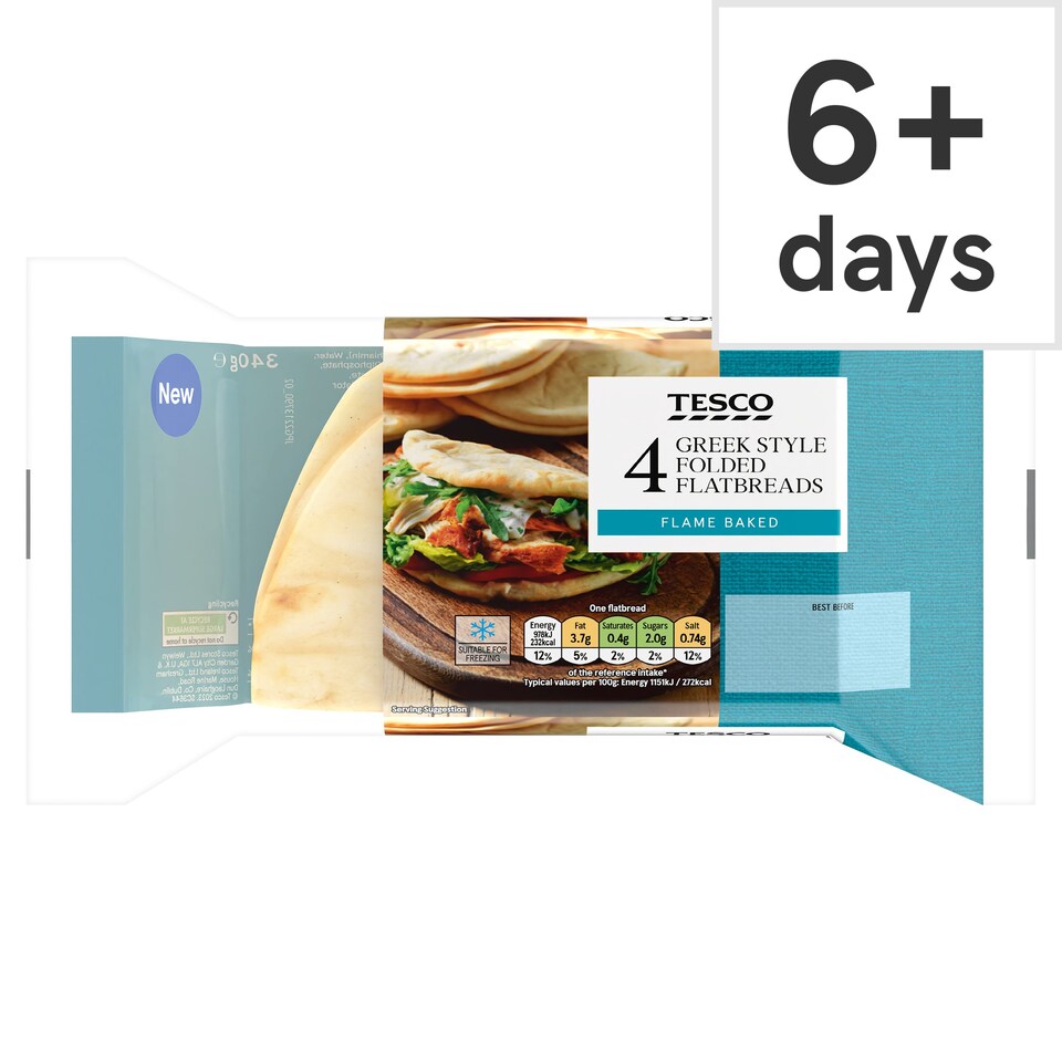 Tesco 4 Greek Style Folded Flatbreads 340G - Tesco Groceries