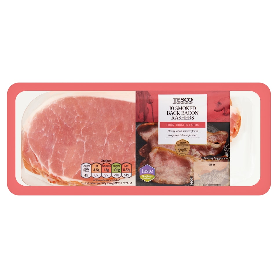 Tesco 10 Smoked Back Bacon Rashers 300g - Tesco Groceries