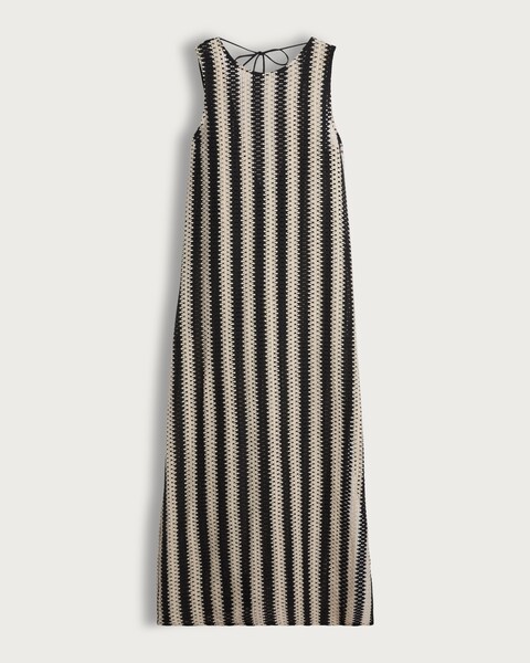 F&F Cotton Rich Striped Crochet Maxi Beach Dress in Multi Black - Tesco ...