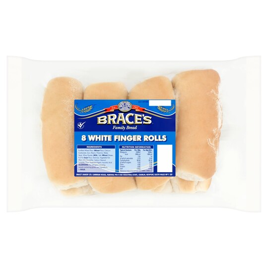 Brace's 8 White Finger Rolls - Tesco Groceries