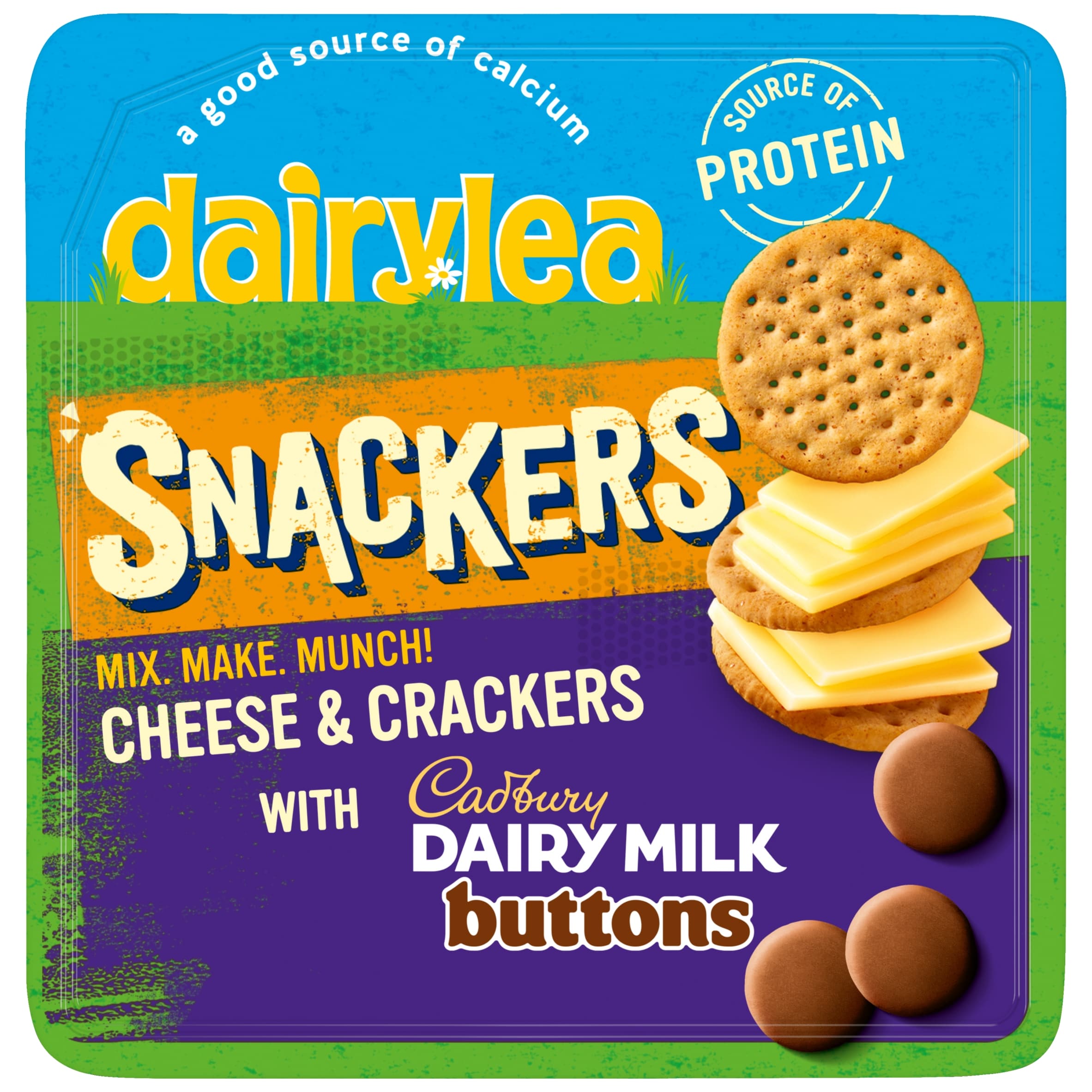 Dairylea Snackers Cheese & Crackers With Cadbury's Dairy Milk Buttons ...