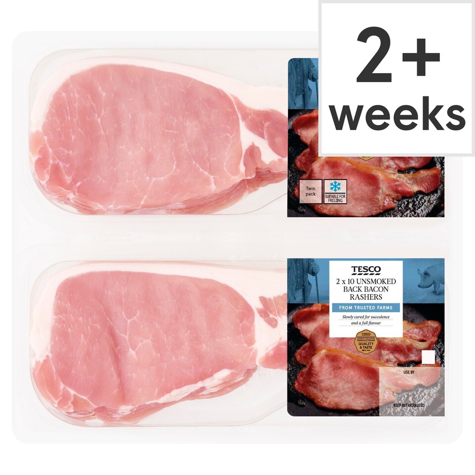 Tesco 2 10X Unsmoked Back Bacon Rashers 600G - Tesco Groceries