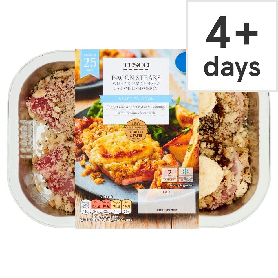 Tesco Bacon Steaks With Cream Cheese & Caramelised Onion 330G - Tesco ...