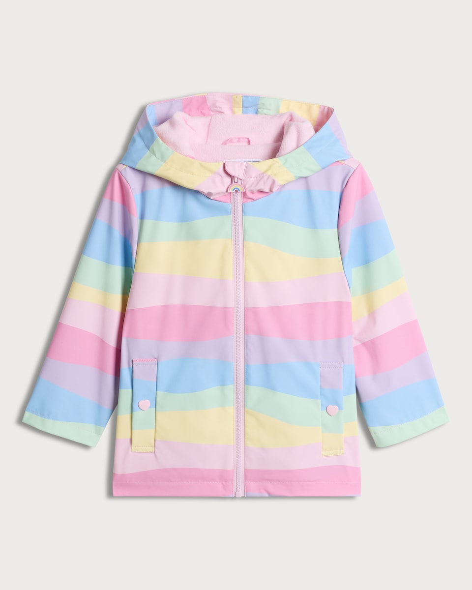 F&F Girls Rainbow Stripe Hooded Raincoat in Multi - Tesco Groceries