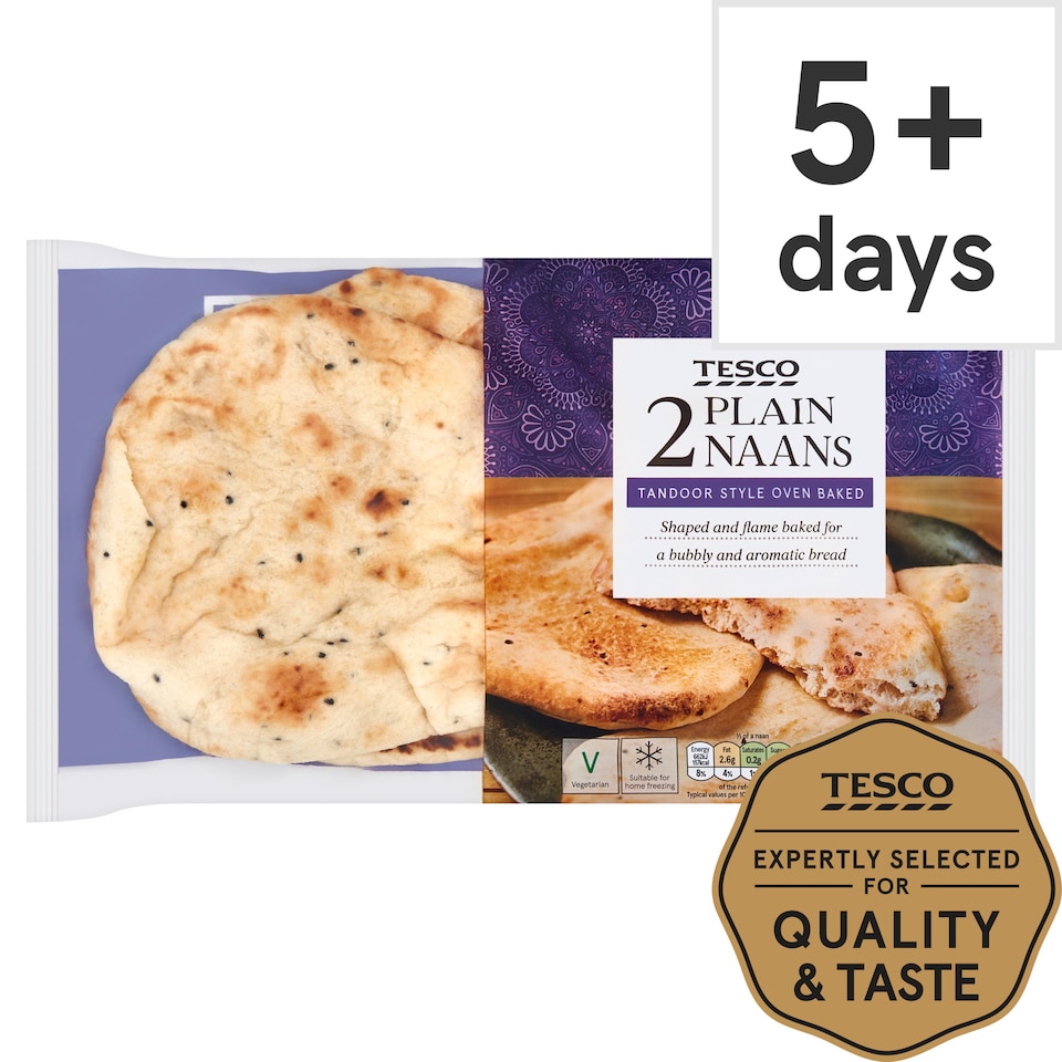Tesco 2 Plain Naan Breads - Tesco Groceries