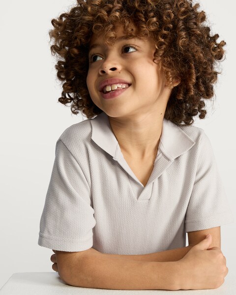 F&F Boys Short-Sleeve Textured Polo Shirt and Short Set in Grey - Tesco ...