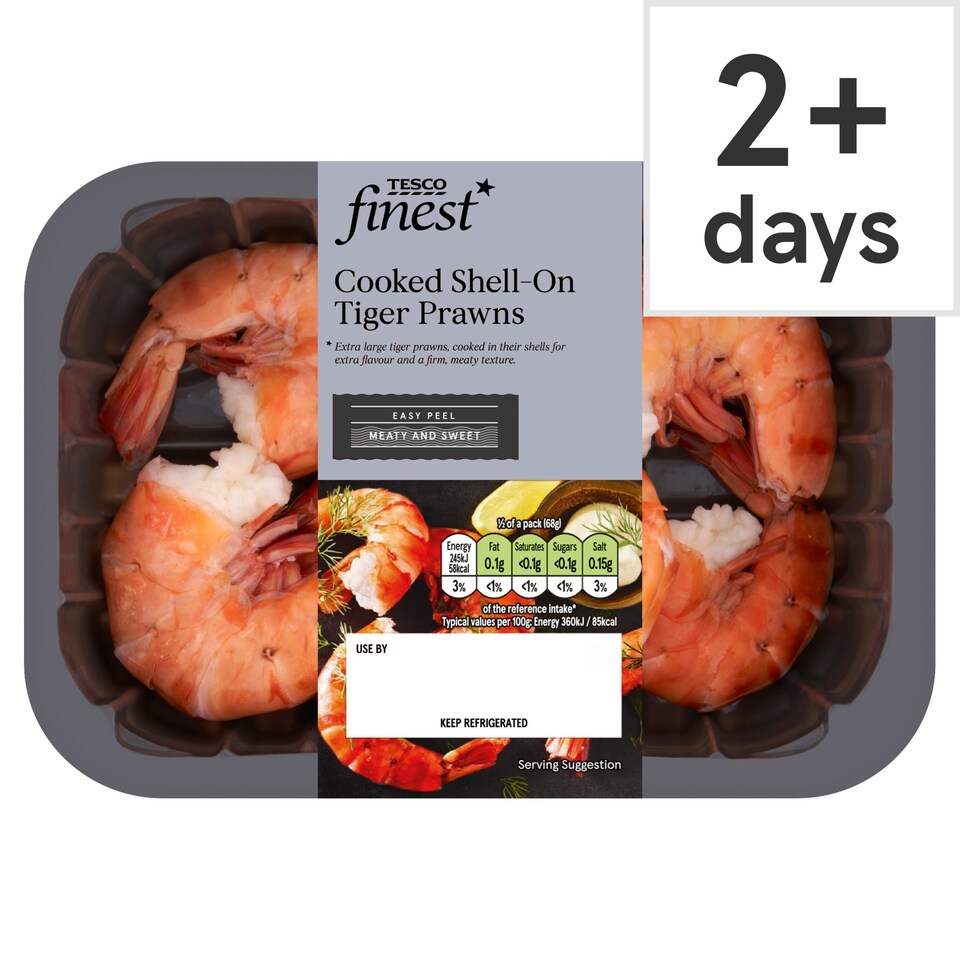 Tesco Finest Cooked Shell-On Black Tiger Prawns 150g - Tesco Groceries