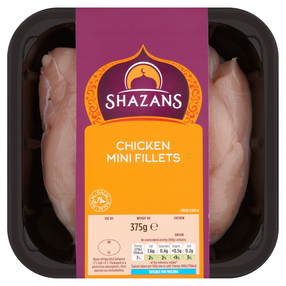 SHAZANS HALAL CHICKEN MINI FILLETS 375G - Tesco Groceries