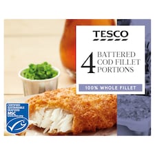Tesco 4 Battered Cod Fillets 500G - Tesco Groceries