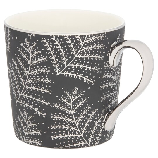 Fox & Ivy Black Silver Leaf Print Mug - Tesco Groceries
