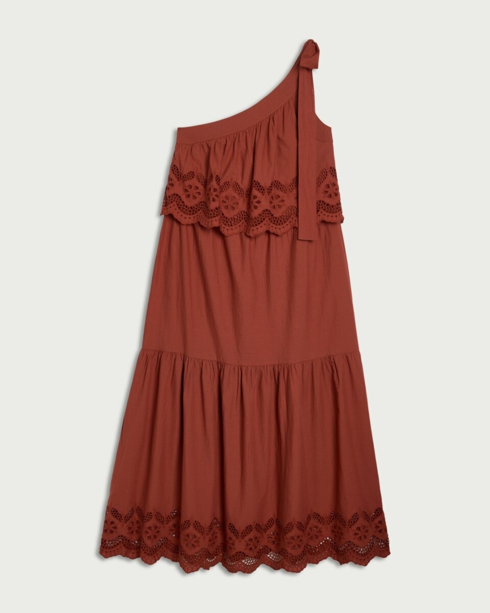 The F&F Edit Pure Cotton Embroidered One Shoulder Maxi Dress in Red ...