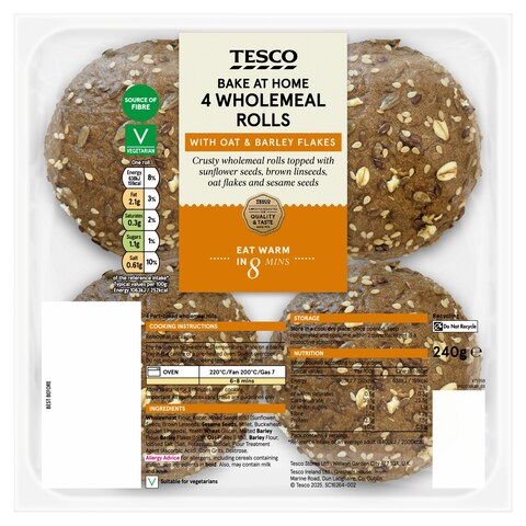 Tesco Bake at Home Wholemeal rolls 240g - Tesco Groceries