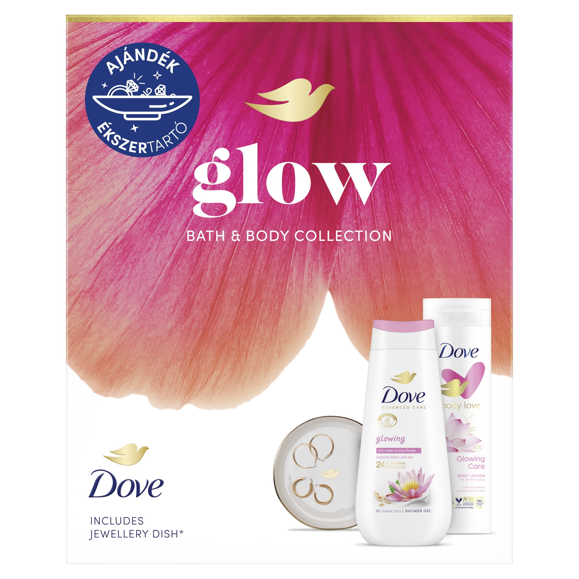 Dove Glow ajándékcsomag kerámia ékszertartóval - Tesco Groceries