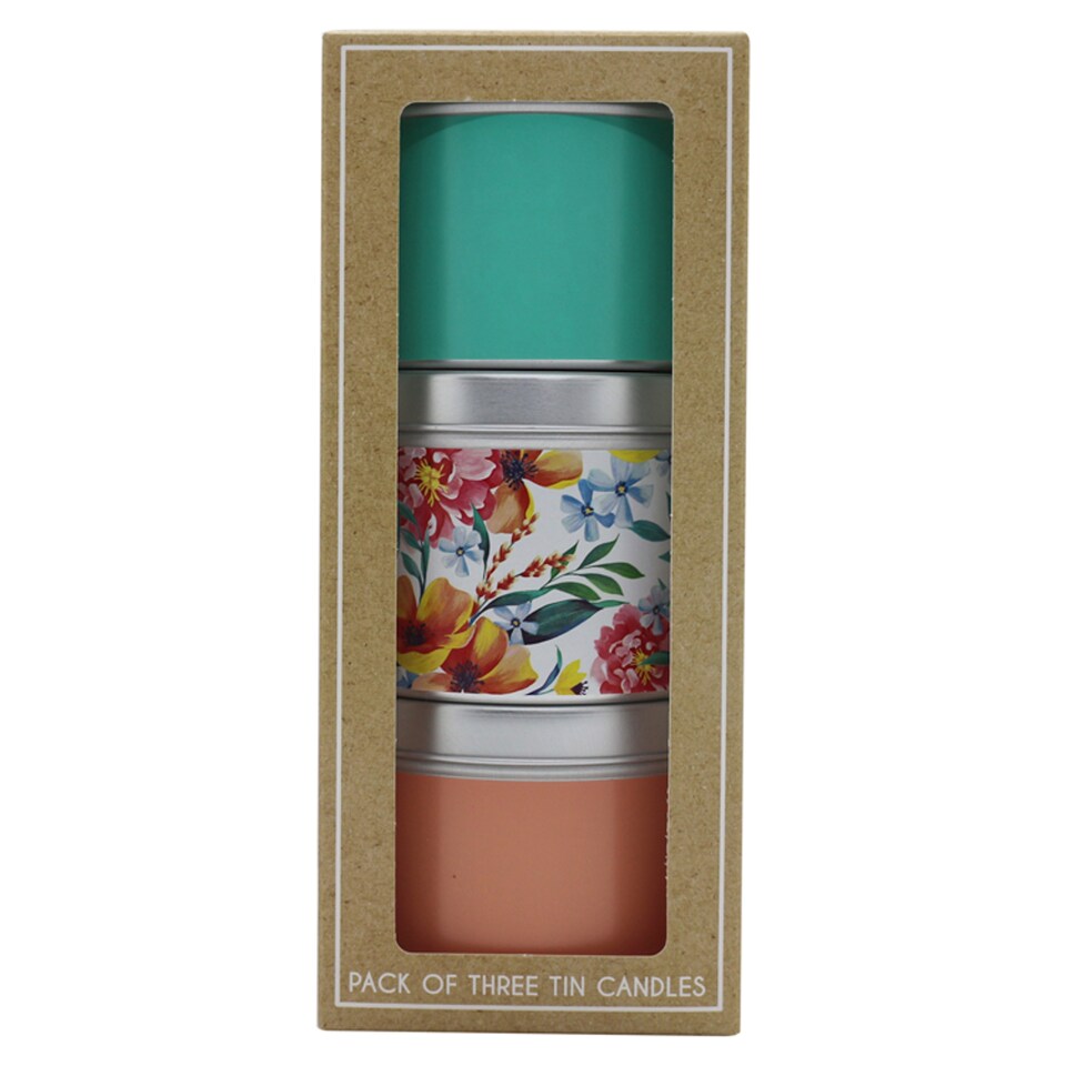 Tesco Fresh Blooms Set Of 3 Tin Candles - Tesco Groceries