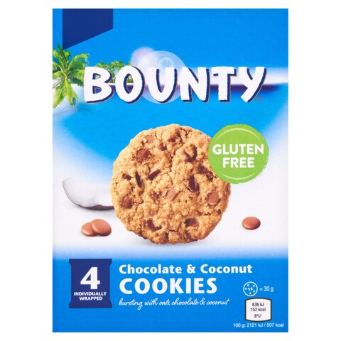 Bounty Gluten Free Chocolate & Coconut Cookies 4 Pack 30g - Tesco Groceries