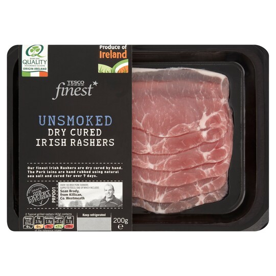 Tesco Finest* Irish Pale Dry Cure Bacon Rashers 240G - Tesco Groceries