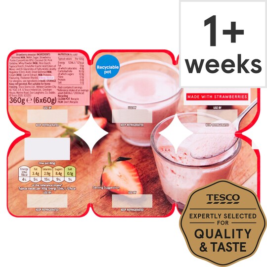 Tesco Strawberry Mousse 6X60g - Tesco Groceries