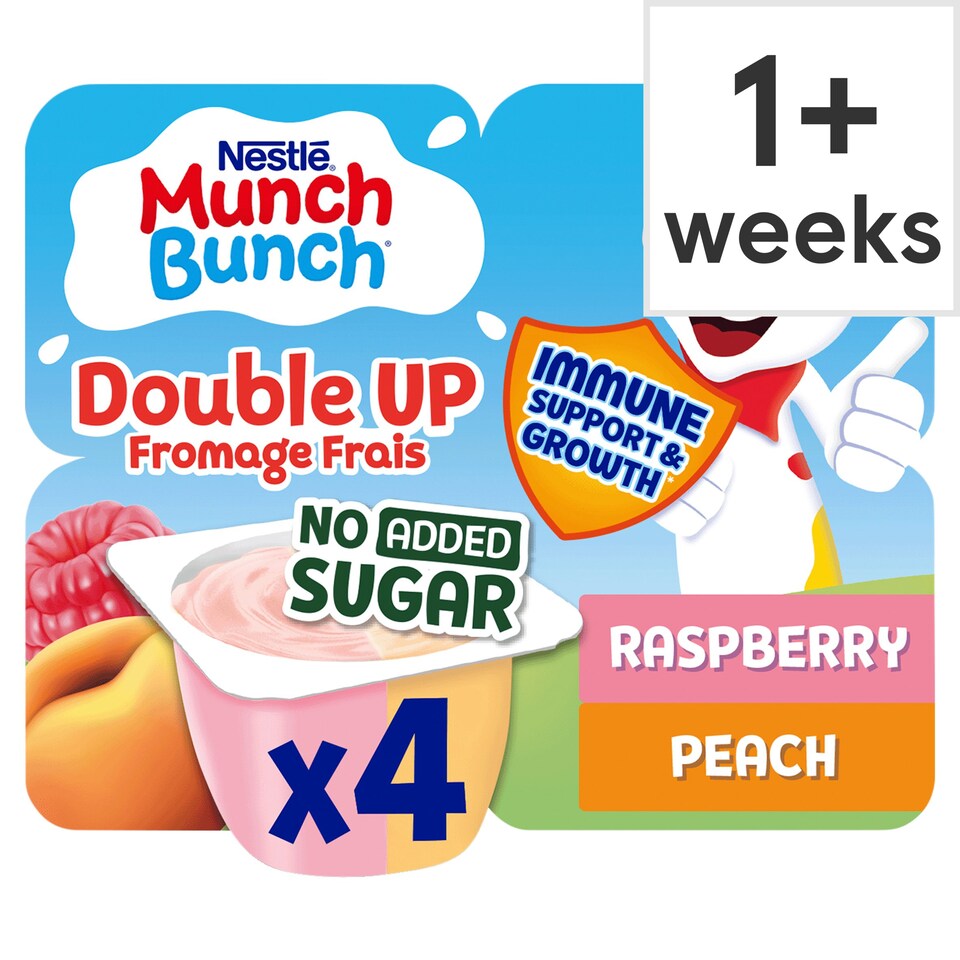 MUNCH BUNCH DOUBLE UP FROMAGE FRAIS NO ADDED SUGAR RASPBERRY AND PEACH ...