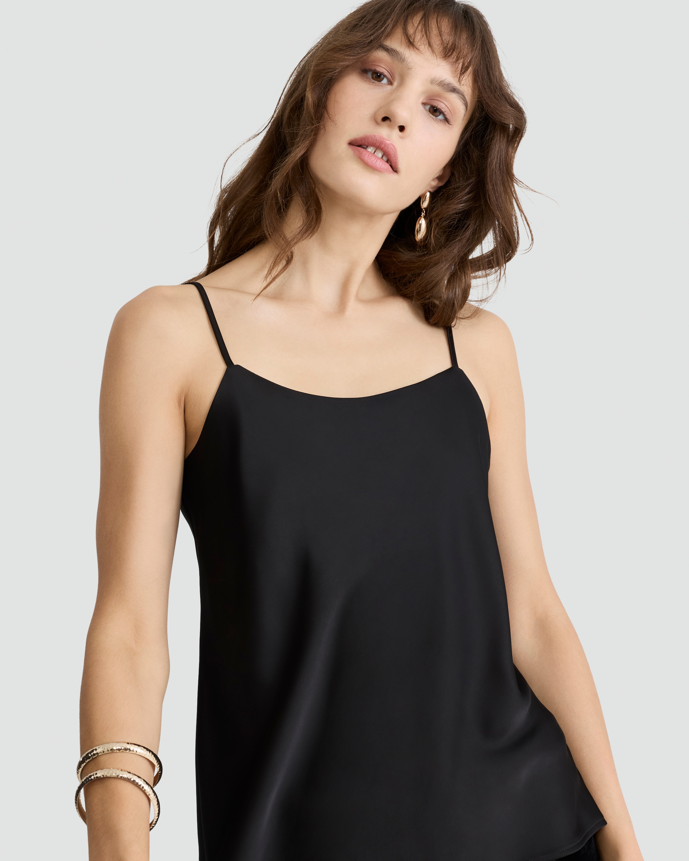F&F Satin Strappy Cami Top in Black - Tesco Groceries