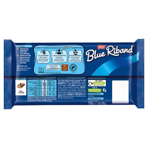 Blue Riband Milk Chocolate Wafer Bars 6 x 18g - Tesco Groceries
