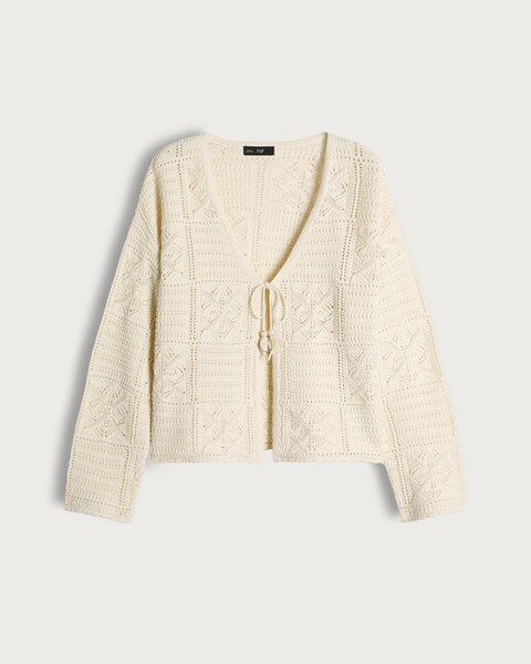 F&F Pure Cotton Crochet Tie Front Cardigan in Cream - Tesco Groceries