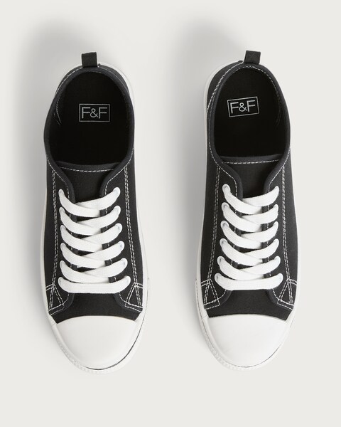 F&F Lace-Up Canvas Trainers in Black - Tesco Groceries
