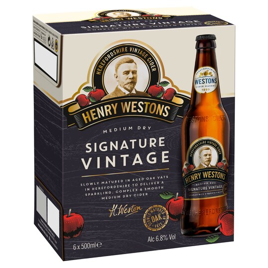 Henry Westons Medium Dry Signature Vintage Cider 6X500ml - Tesco Groceries