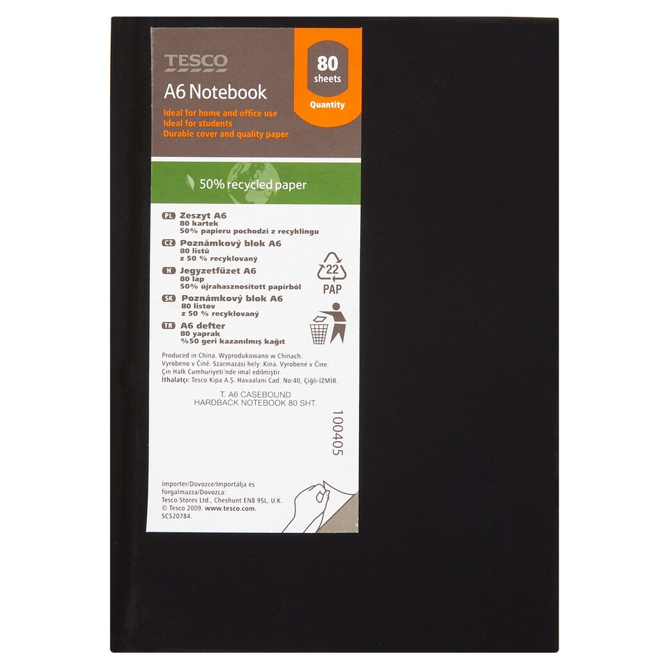 Tesco A6 Casebound Hardback Notebook 75 Sheet - Tesco Groceries