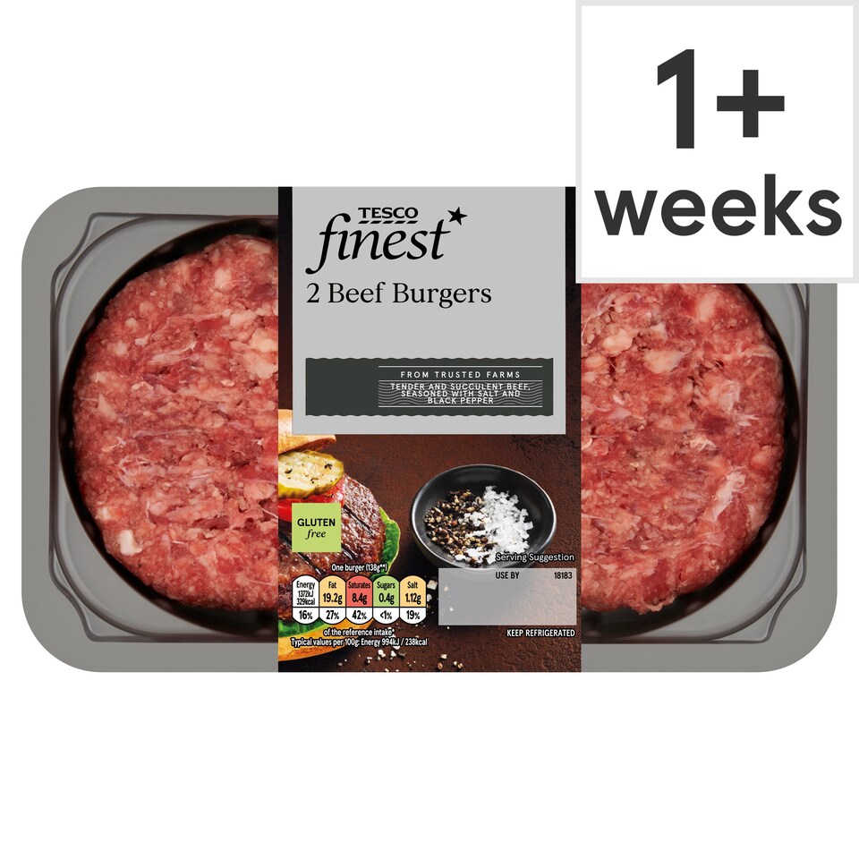 Tesco Finest 2 Beef Burgers 340g - Tesco Groceries