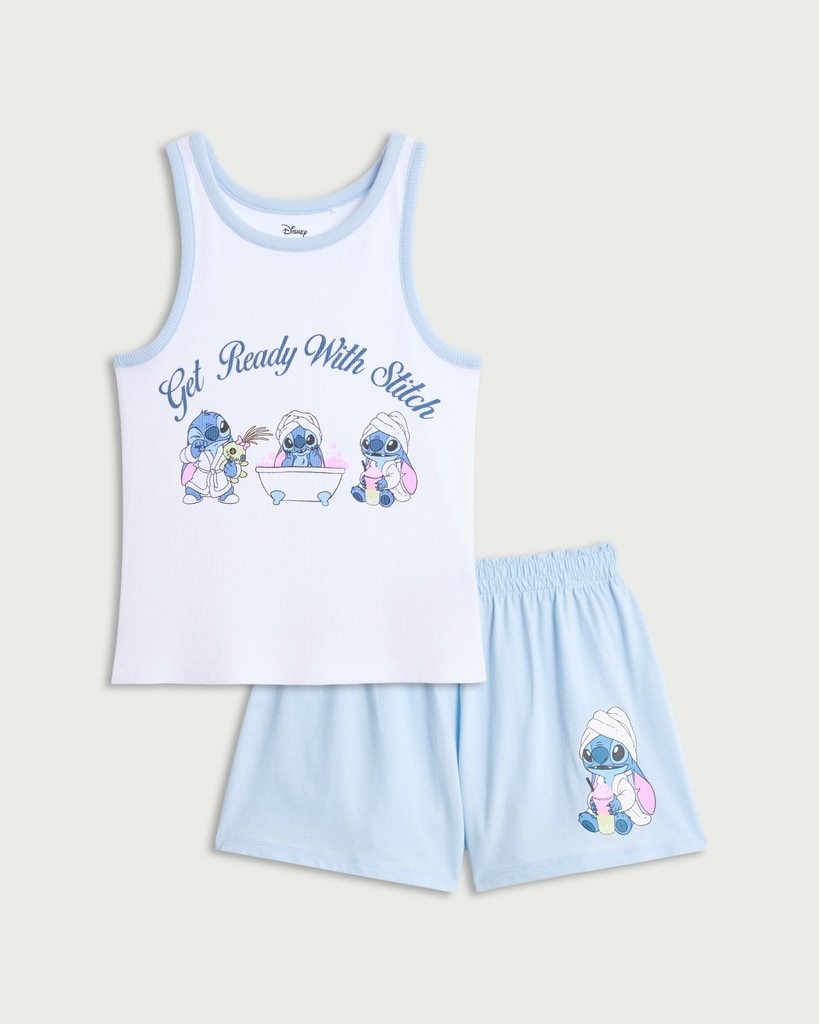 Disney Stitch 2-Piece Pure Cotton Vest and Shorts Pyjama Set in Multi ...