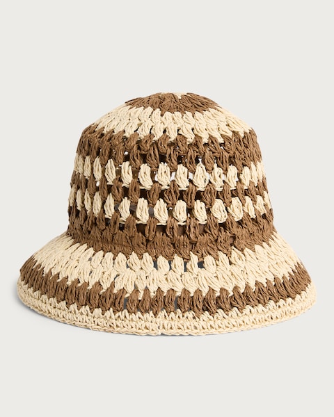 F&F Crochet Bucket Hat in Multi Brown - Tesco Groceries