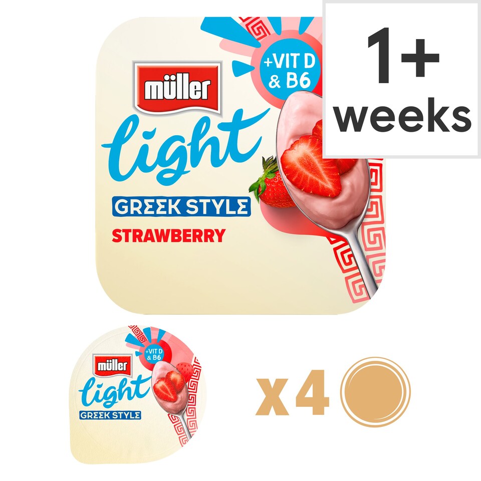 Muller Light Greek Style Strawberry Yogurt 4X115g - Tesco Groceries