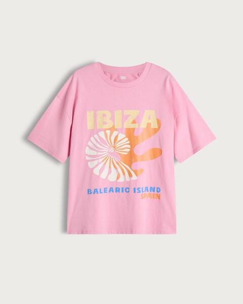 F&F Ibiza Graphic Short Sleeved Boyfriend Tee in Pink - Tesco Groceries