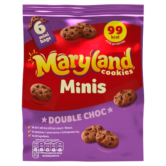 Maryland Cookies Minis Double Chocolate Chip 6 Pack 118.8G - Tesco ...