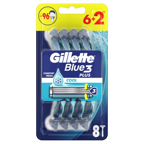 Gillette Blue3 Plus Cool, Disposable Razors For Men, 8-Pack Razors ...