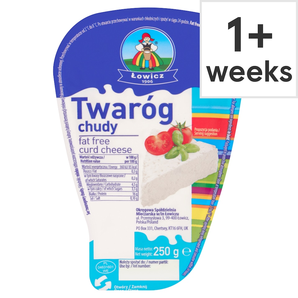 Lowicz Fat Free Curd Cheese 250g - Tesco Groceries