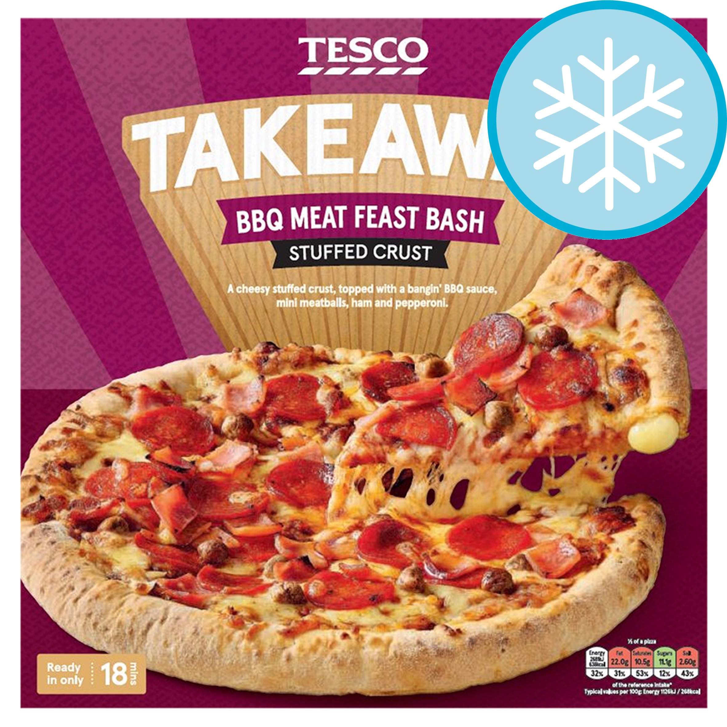 Tesco Takeaway BBQ Meat Feast Cheese Stuffed Crust Pizza 475g - Tesco ...