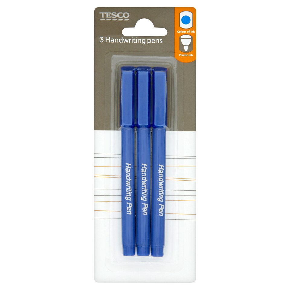 Tesco 3 Pack Handwriting Pens Blue - Tesco Groceries