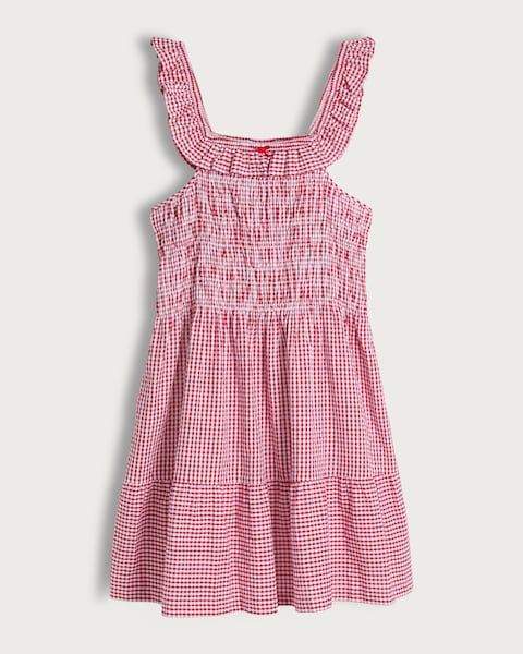 OH ME OH MY Pure Cotton Gingham Shirred Mini Dress in Red - Tesco Groceries