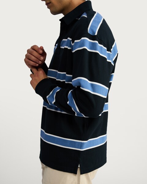 F&F Pure Cotton Striped Long Sleeved Rugby Polo Shirt in Navy - Tesco ...