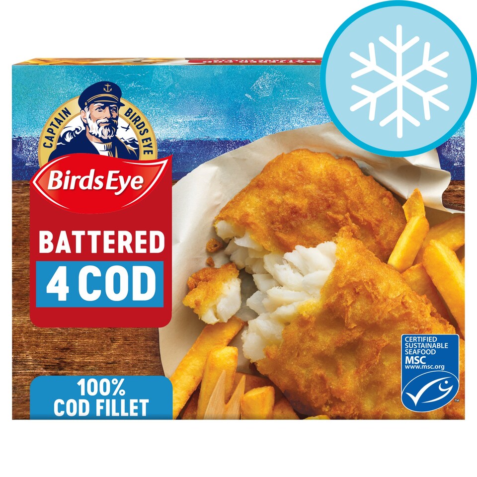 Birds Eye 4 Large Battered Cod Fillets 440G - Tesco Groceries