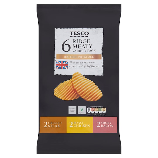 Tesco Ridge Cut Crisp Meaty Variety 6X30g - Tesco Groceries