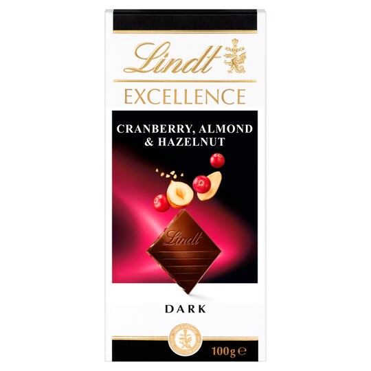 Lindt Cranberry Almond & Hazelnut Dark Chocolate Bar 100G - Tesco Groceries